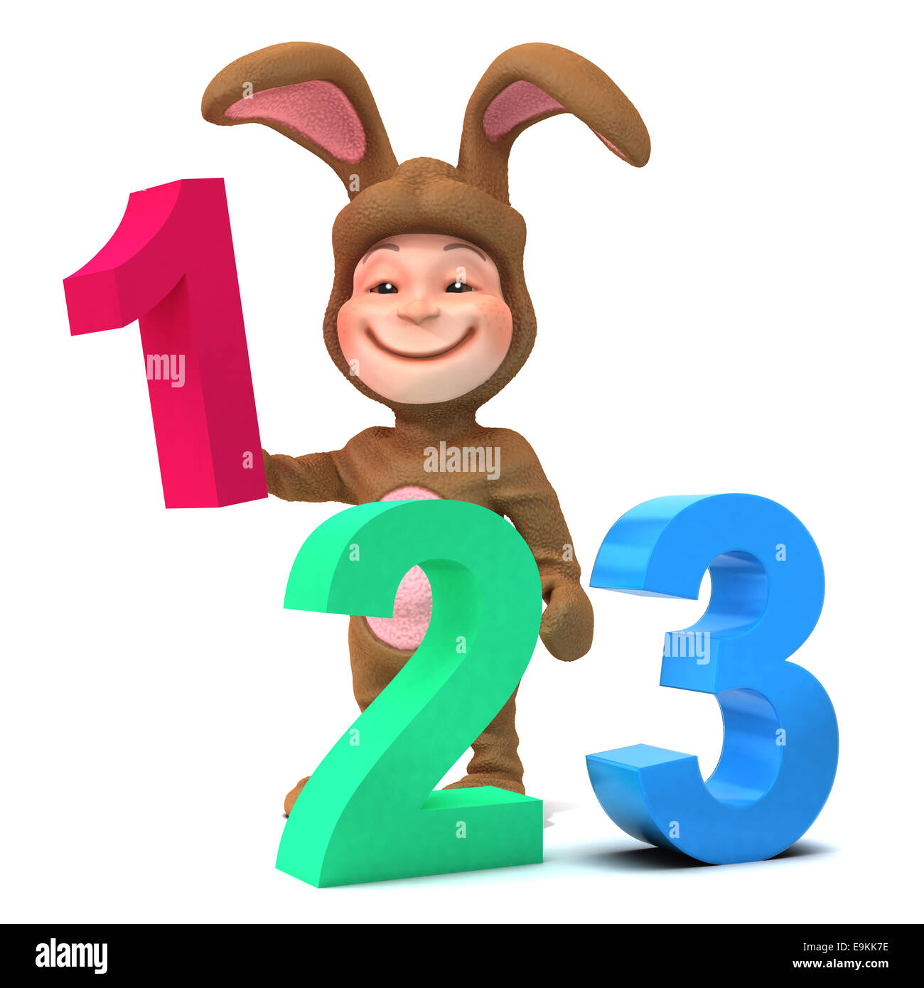 3d render of a child wearing a bunny rabbit costume with numbers Stock ...
