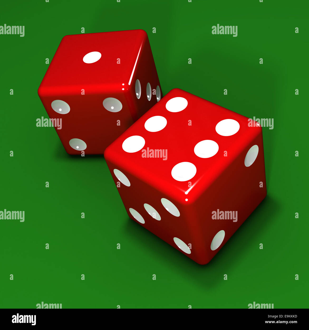 3d render of two red dice on green background Stock Photo - Alamy