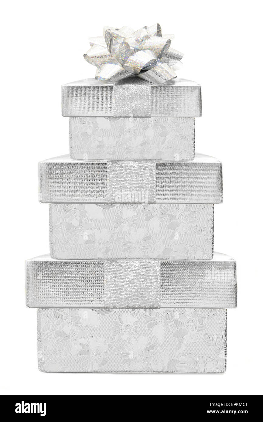 Stacked silver gift boxes hi-res stock photography and images - Alamy