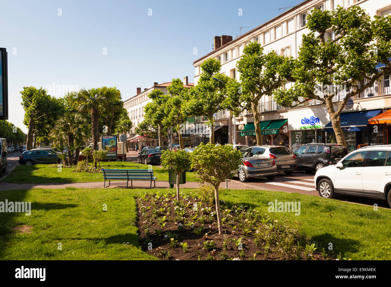 Green space central reservation on the main street in the centre of ...