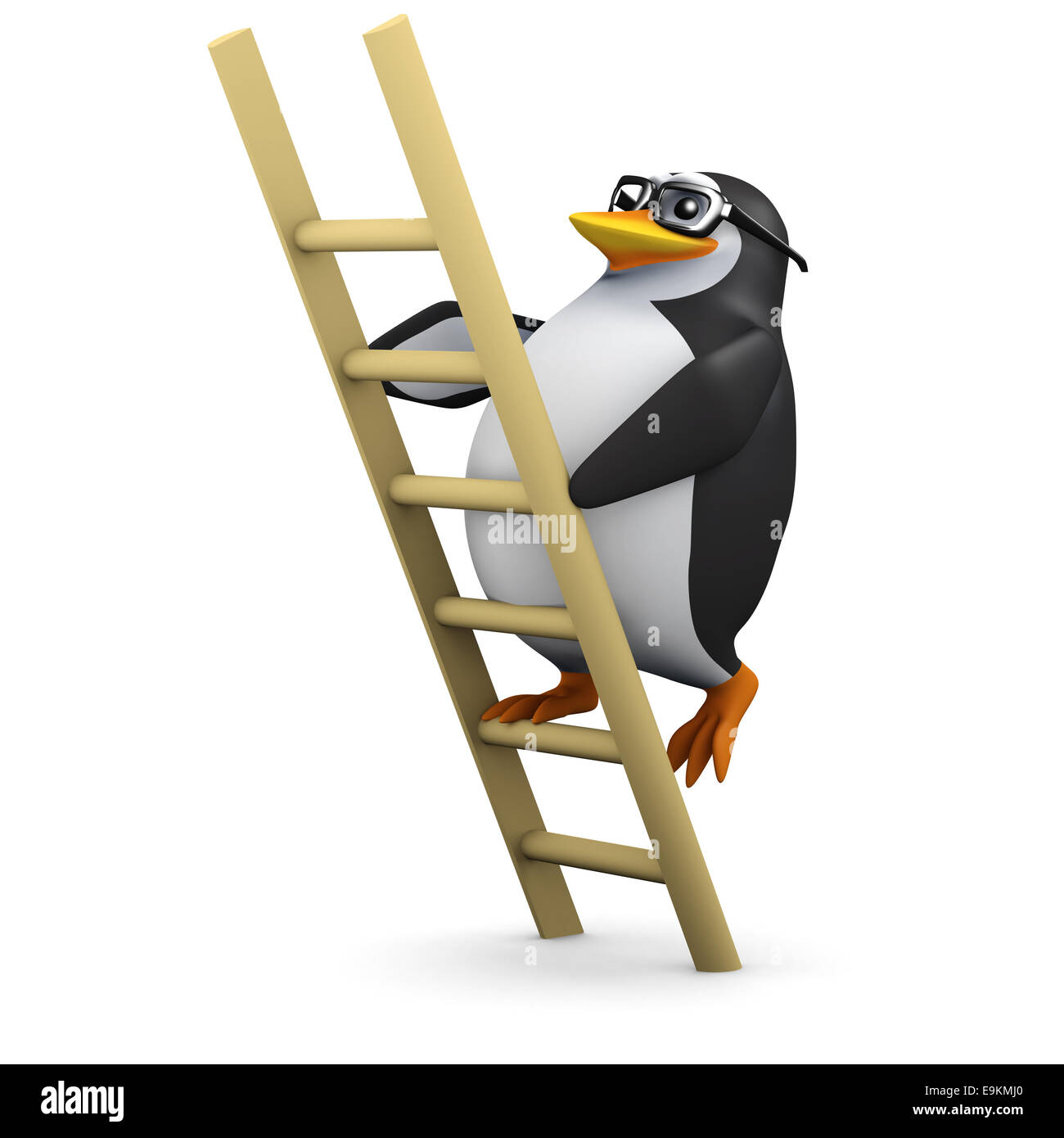 3d render of a penguin climbing a ladder Stock Photo - Alamy
