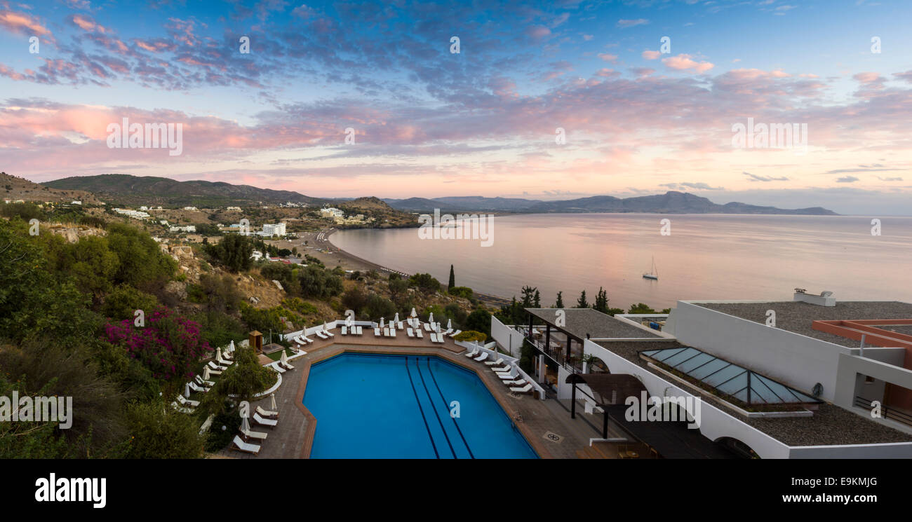 The Lindos Mare Hotel at dawn. Lindos, Rhodes - Greece Stock Photo - Alamy