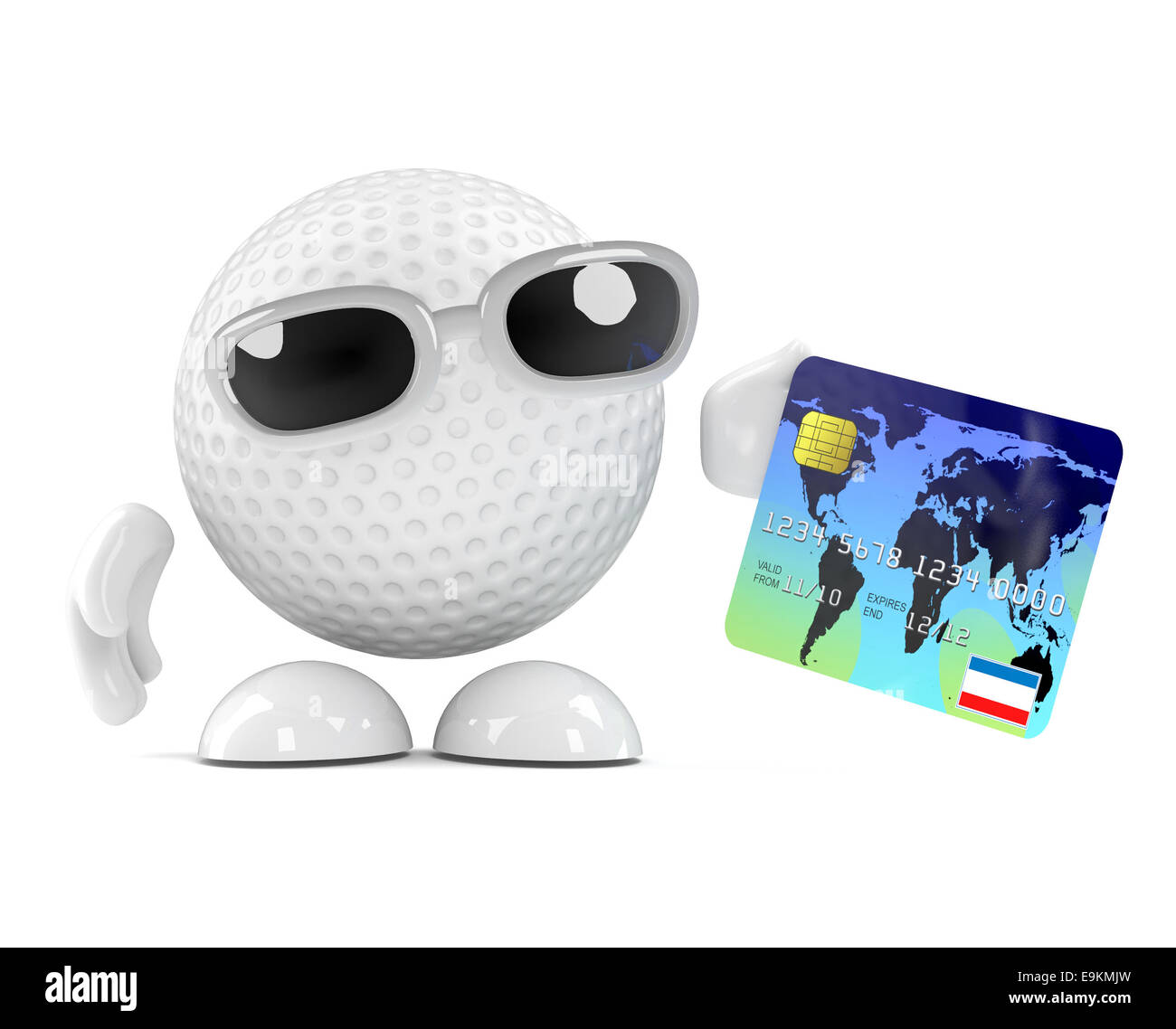 3d render of a golf ball character with a debit card Stock Photo - Alamy