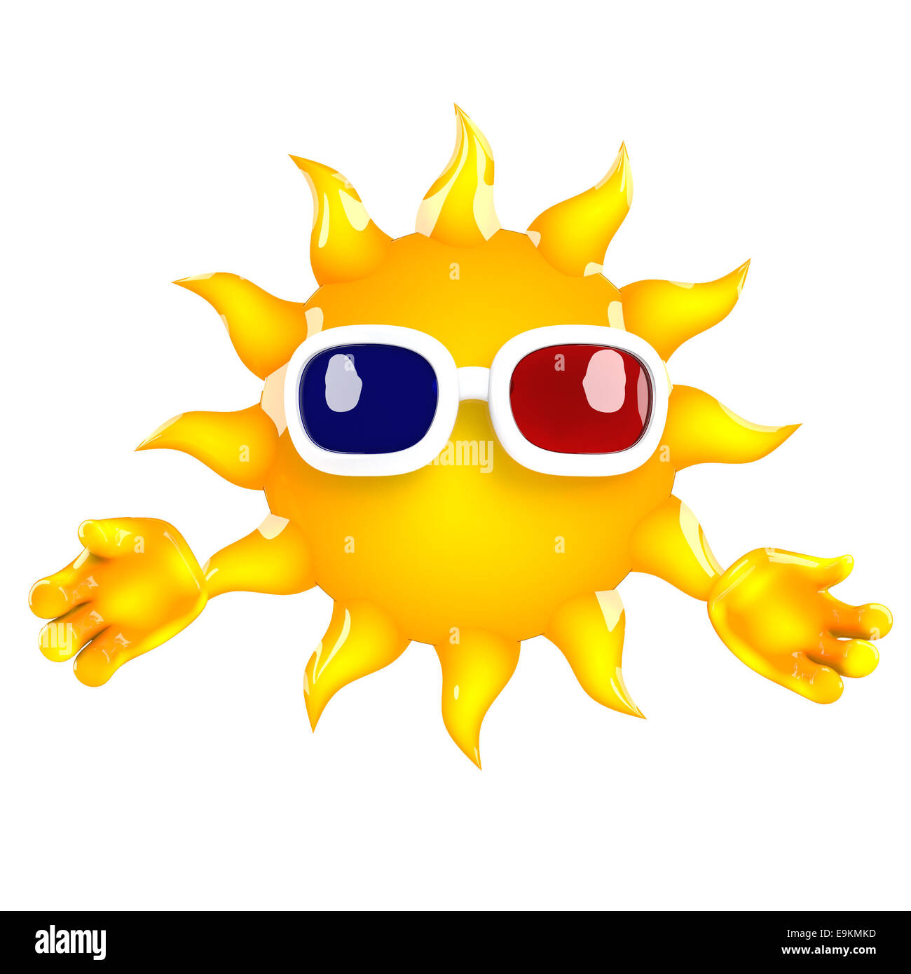 3d render of a sun character wearing 3d glasses Stock Photo - Alamy