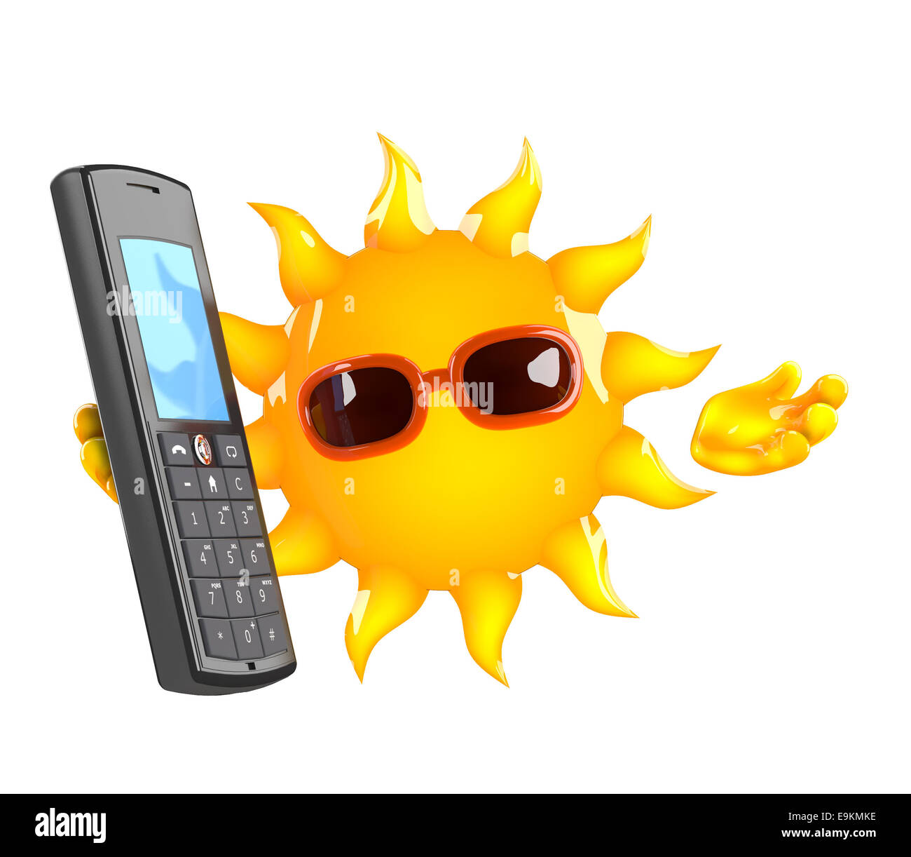 3d render of a sun character chatting on a cellphone Stock Photo - Alamy
