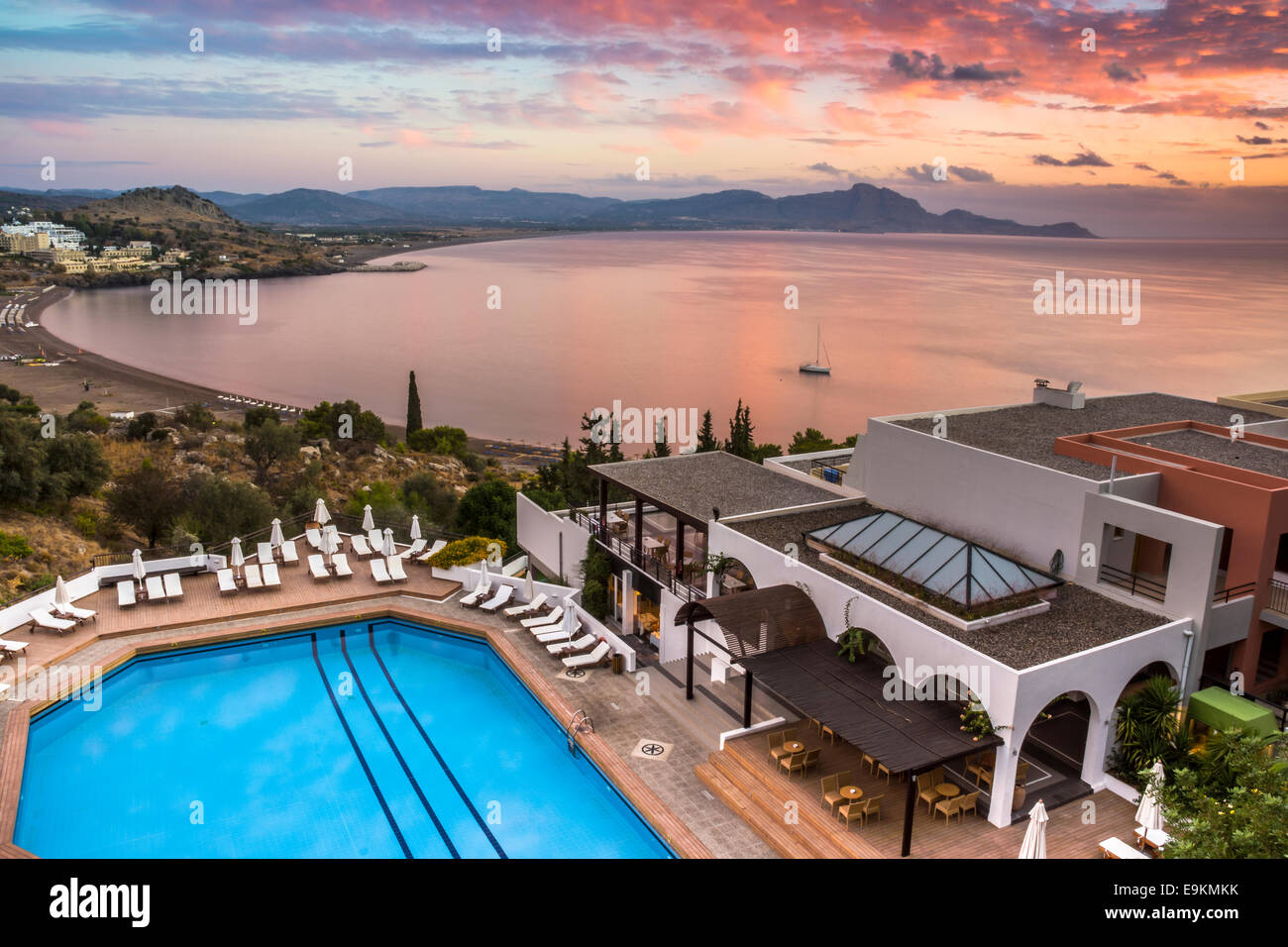 The Lindos Mare Hotel at dawn. Lindos, Rhodes - Greece Stock Photo - Alamy