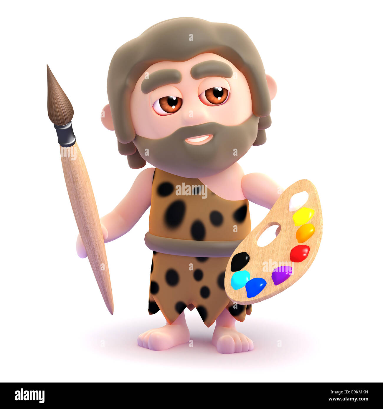 3d render of a caveman with a paint brush and palette Stock Photo - Alamy