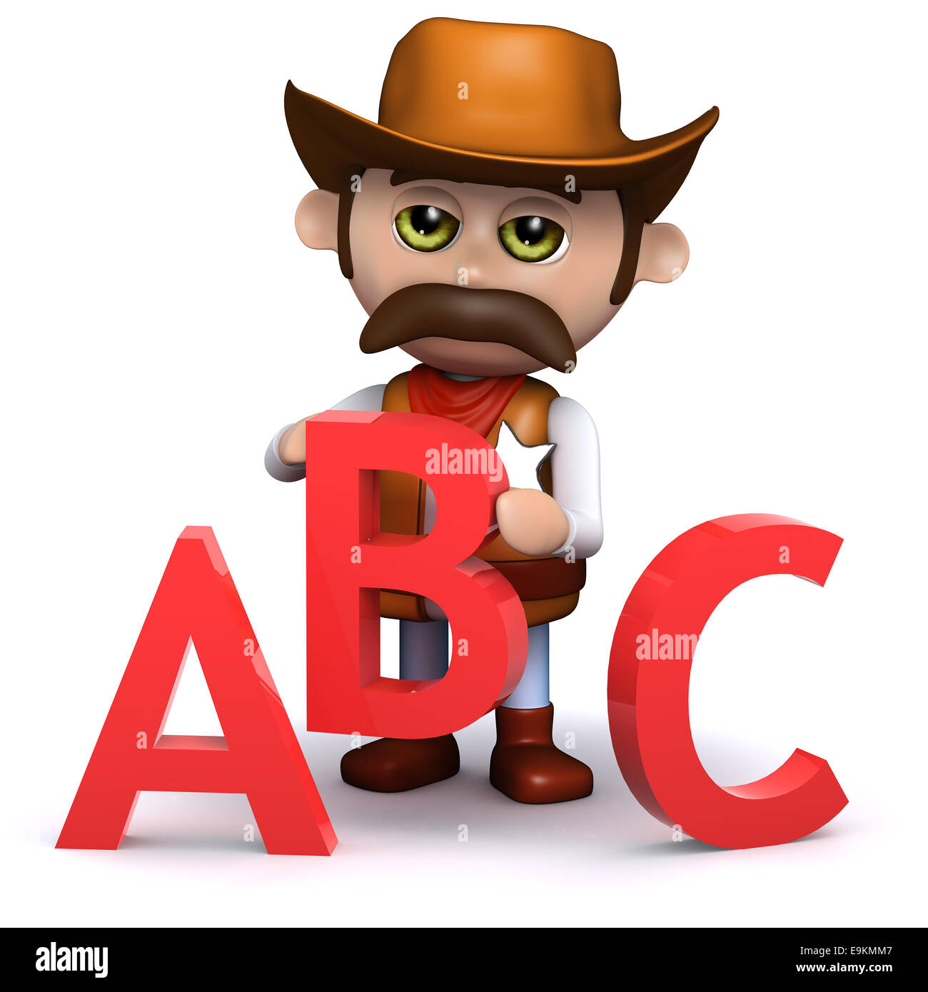 3d render of a cowboy with red letters of the alphabet Stock Photo - Alamy