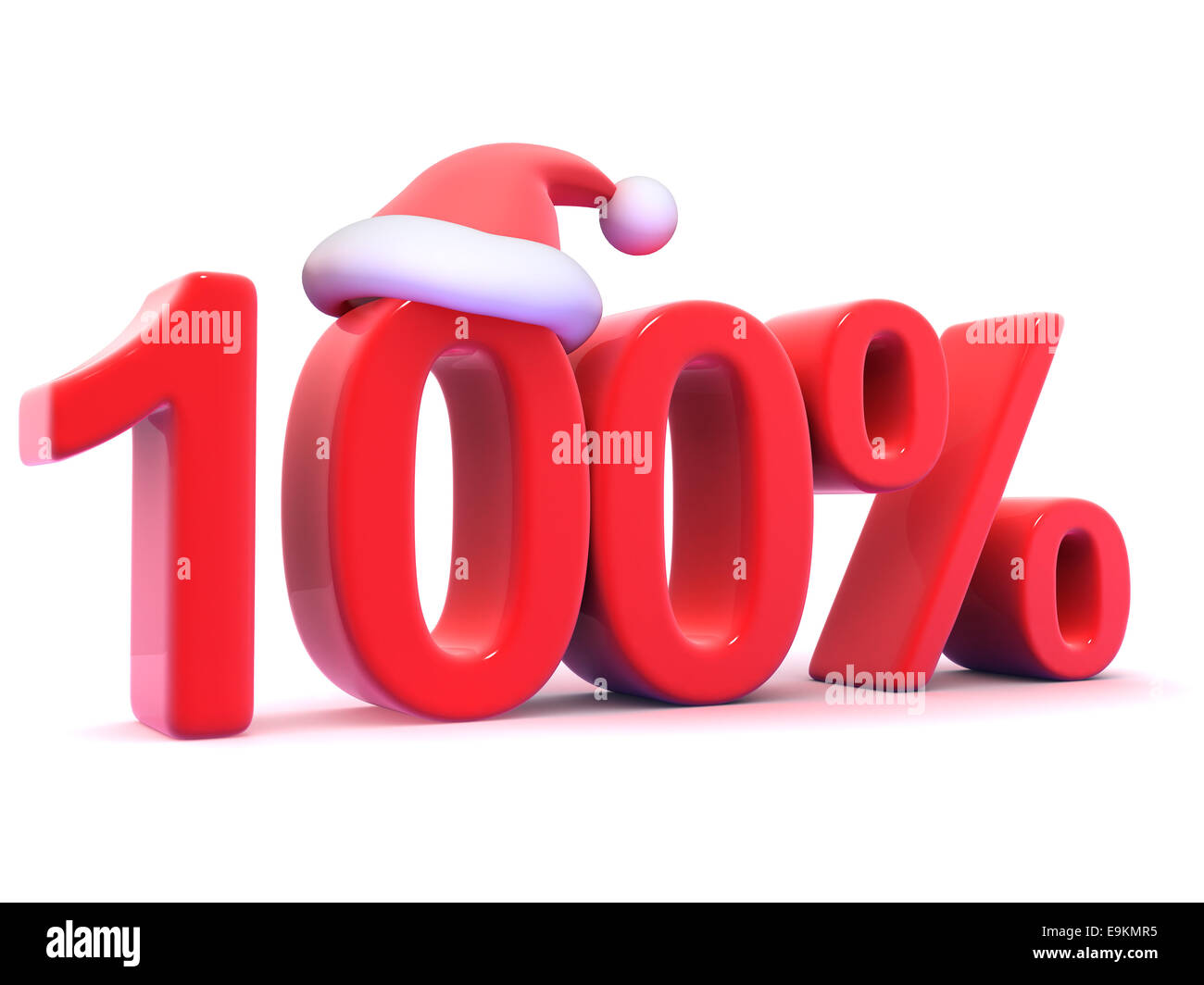 3d render of a 100 percent symbol in red with Santa Claus hat Stock ...