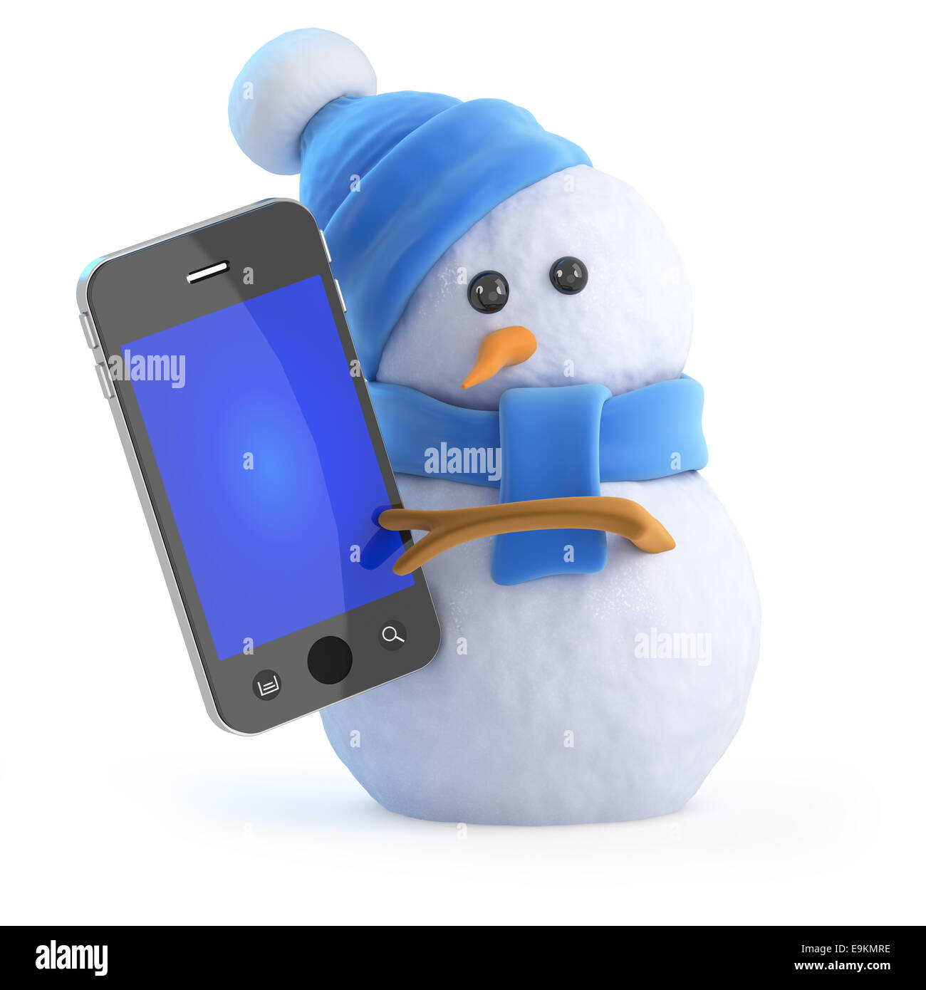 3d render of a snowman with a smartphone Stock Photo - Alamy