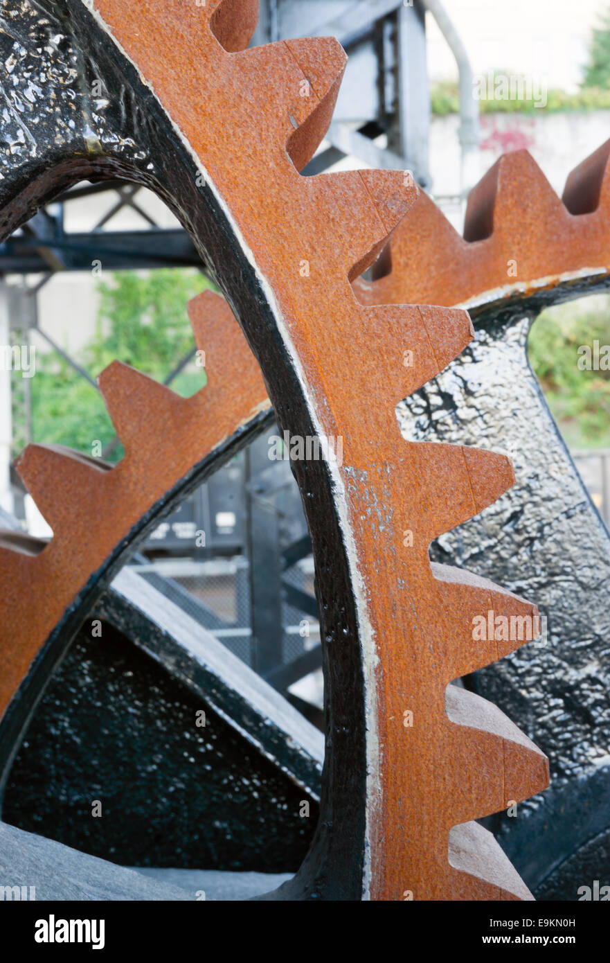 These gears were once used to operate a nautical waterway bridge Stock ...