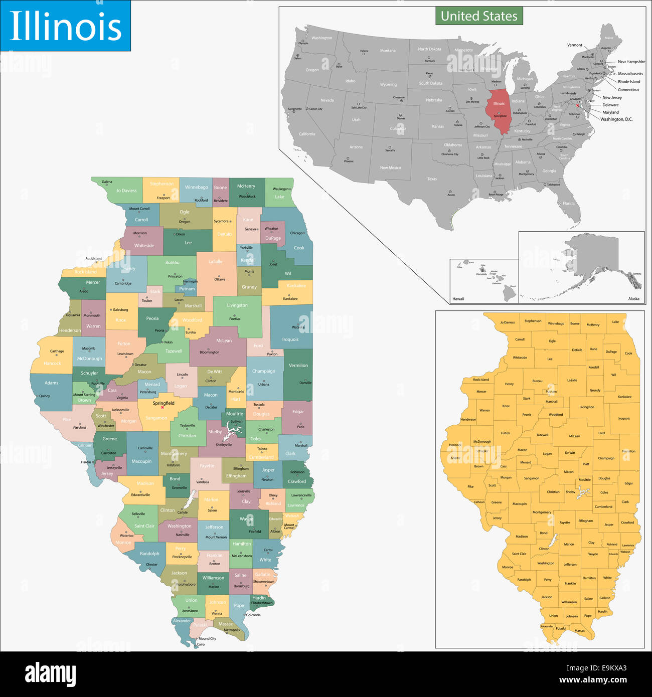 Illinois detailed silhouette map hi-res stock photography and images ...