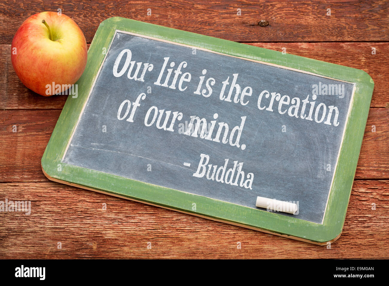 Our life is creation of our mind - Buddha quote on a slate blackboard ...