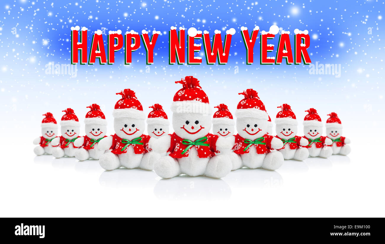 Happy New Year Greeting Card with Smiling Generic Christmas Snowman ...
