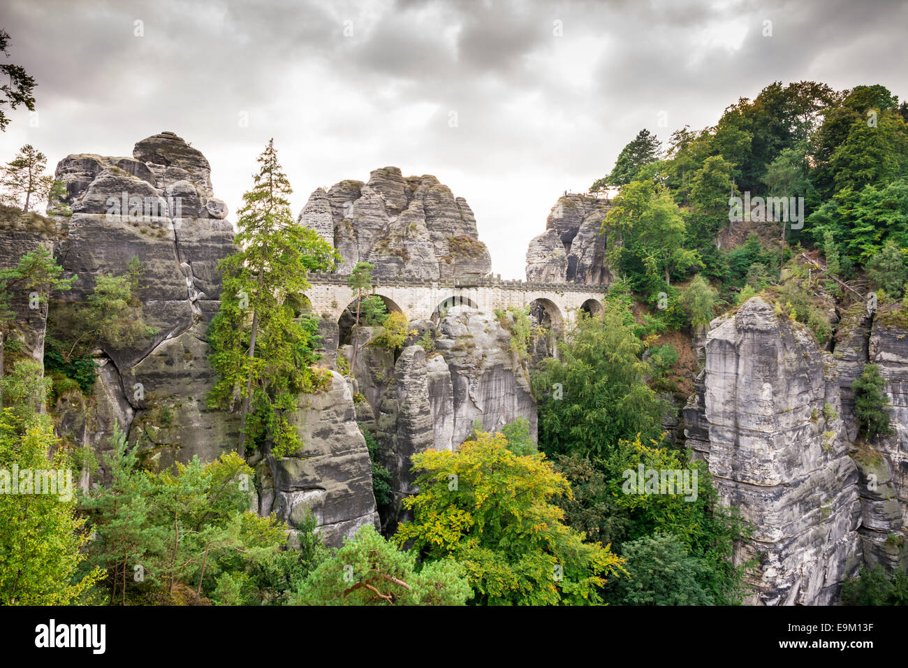 The Bastei bridge in the Elbe Sandstone Mountains in Saxony (Germany ...