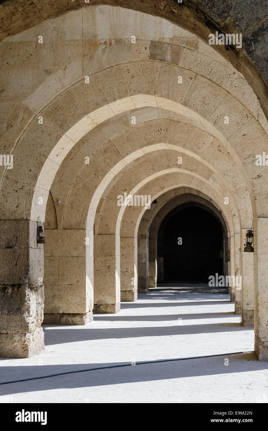 arches and columns in Sultanhani caravansary on Silk Road, Turkey Stock ...