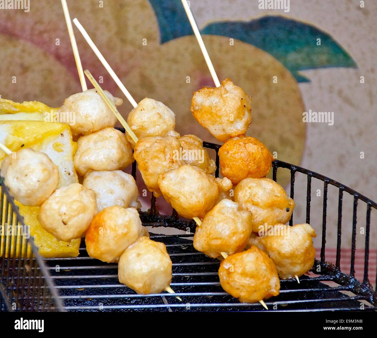 The string of fried meatballs in Taiwan Stock Photo - Alamy