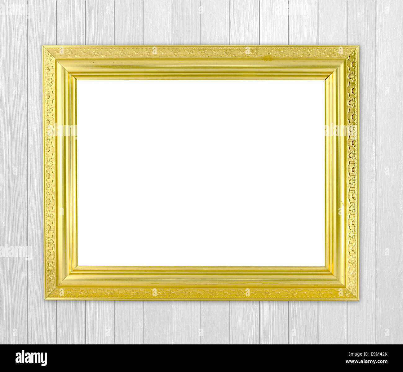 blank golden frame on wood wall background Stock Photo - Alamy