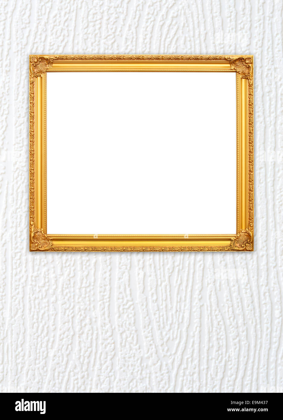 blank golden frame on wood wall background Stock Photo - Alamy