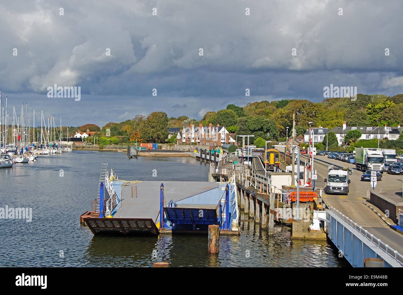 View from the Isle of Wight Ferry at Lymington. A van approaches the ...