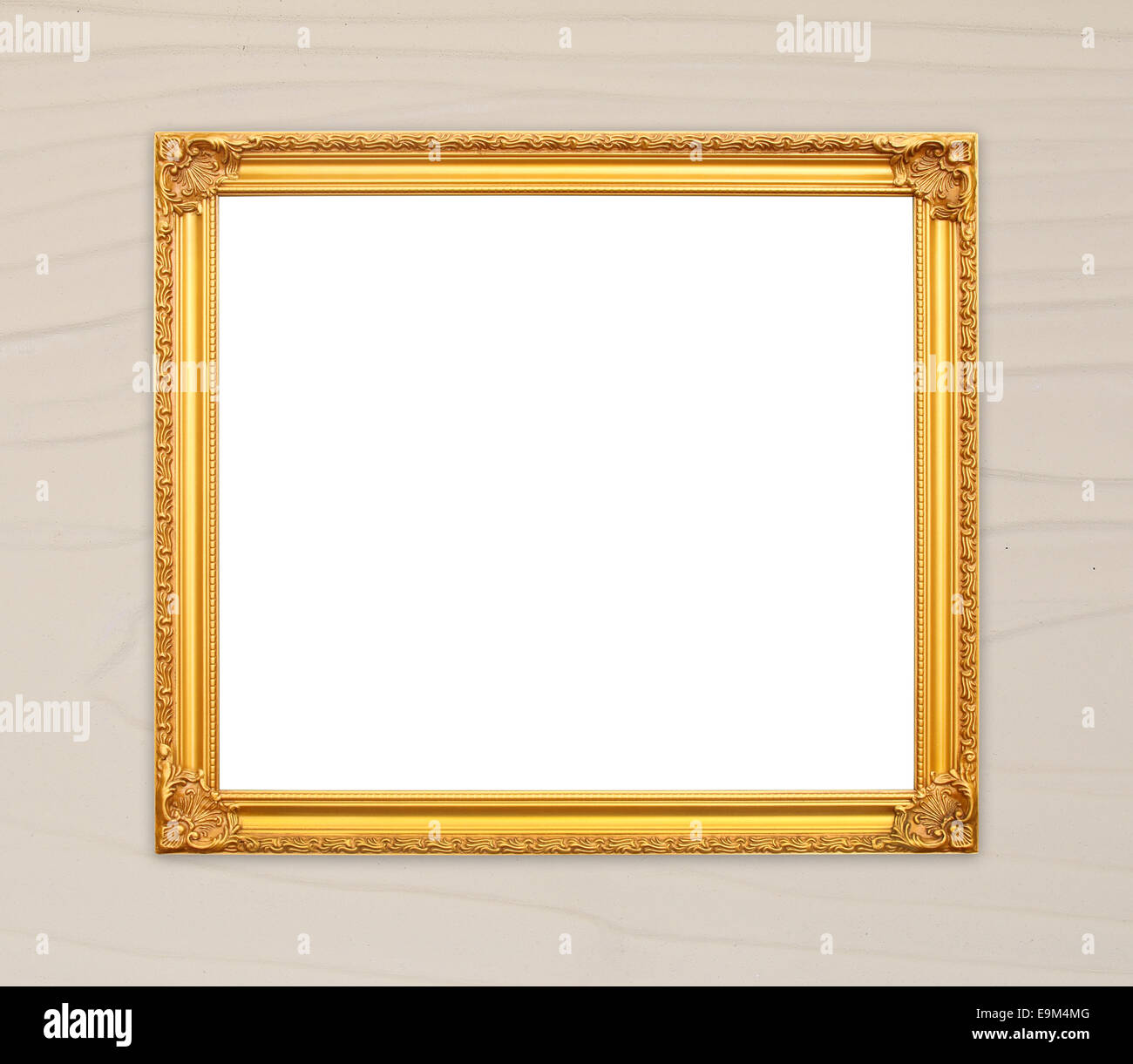 blank golden frame on wood wall background Stock Photo - Alamy