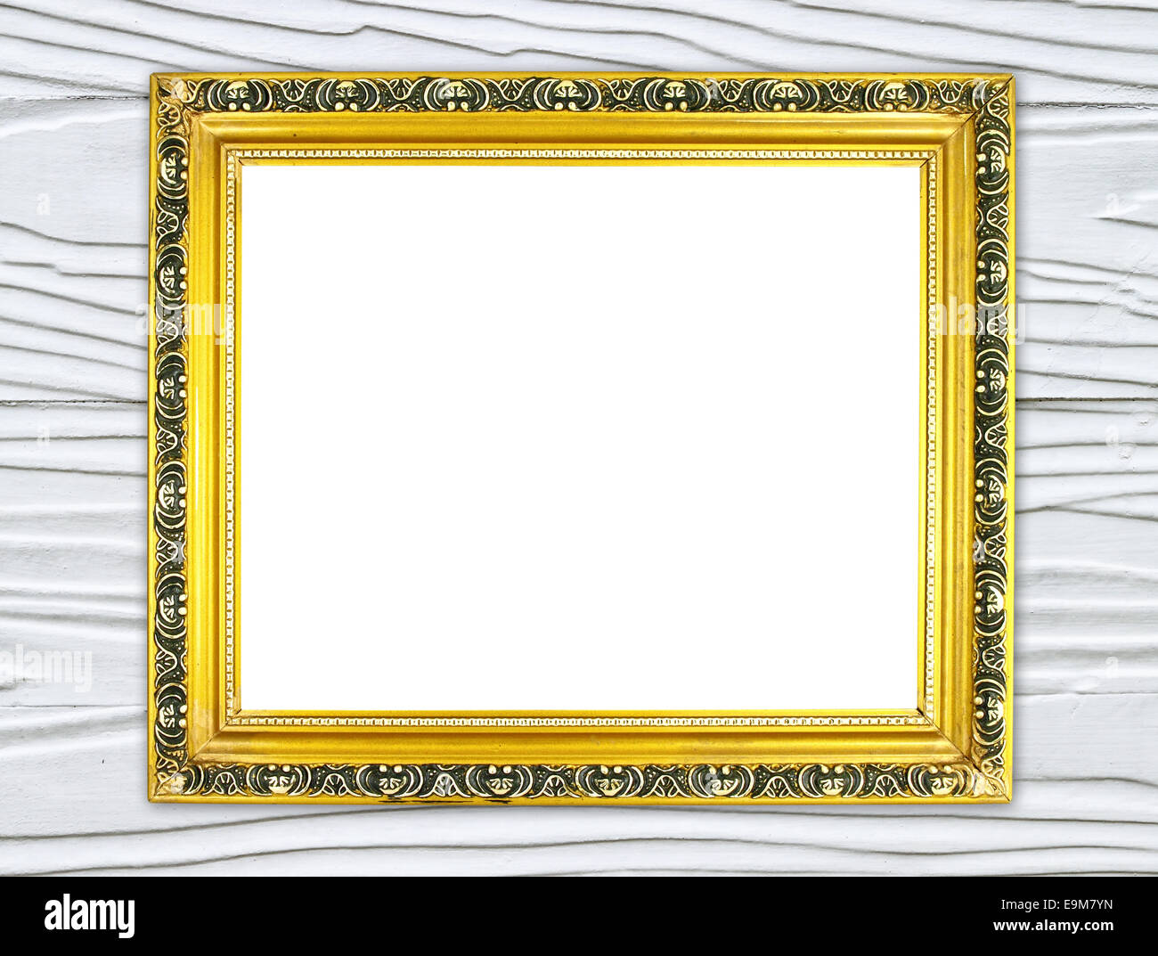 blank golden frame on wood wall background Stock Photo - Alamy