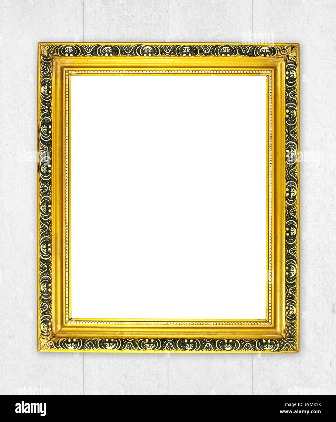 blank golden frame on wood wall background Stock Photo - Alamy