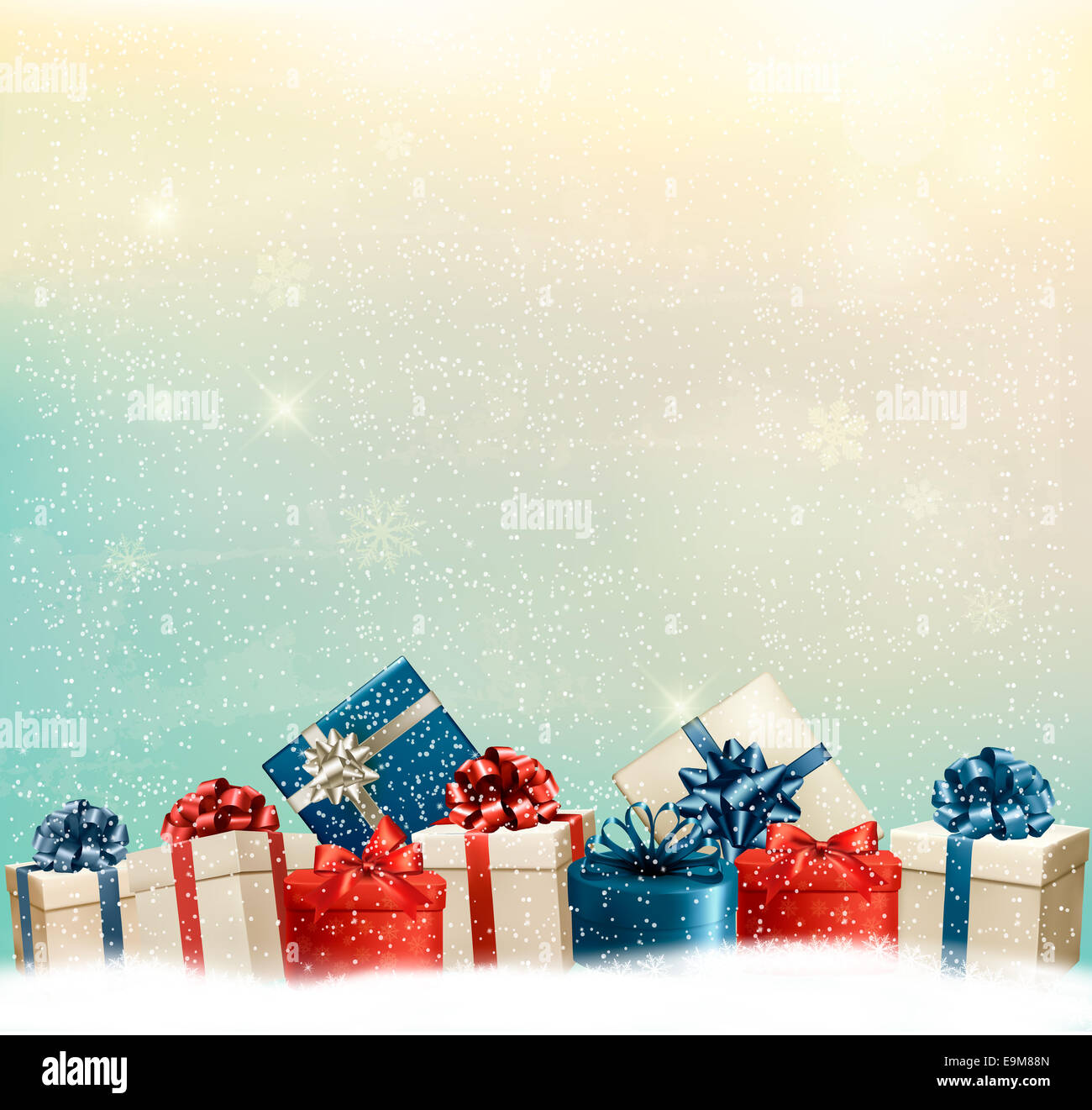 Holiday Christmas background with a border of gift boxes. Vector Stock ...