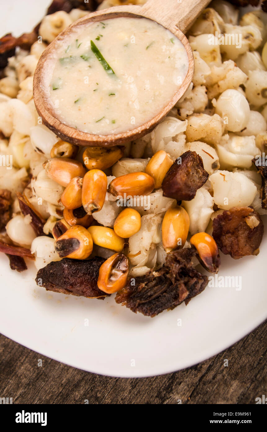 hominy and toasted corn nuts mote con chicharron traditional ecuadorian ...