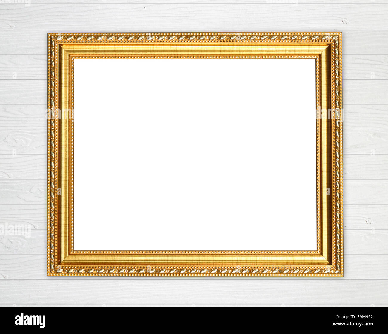 blank golden frame on wood wall background Stock Photo - Alamy