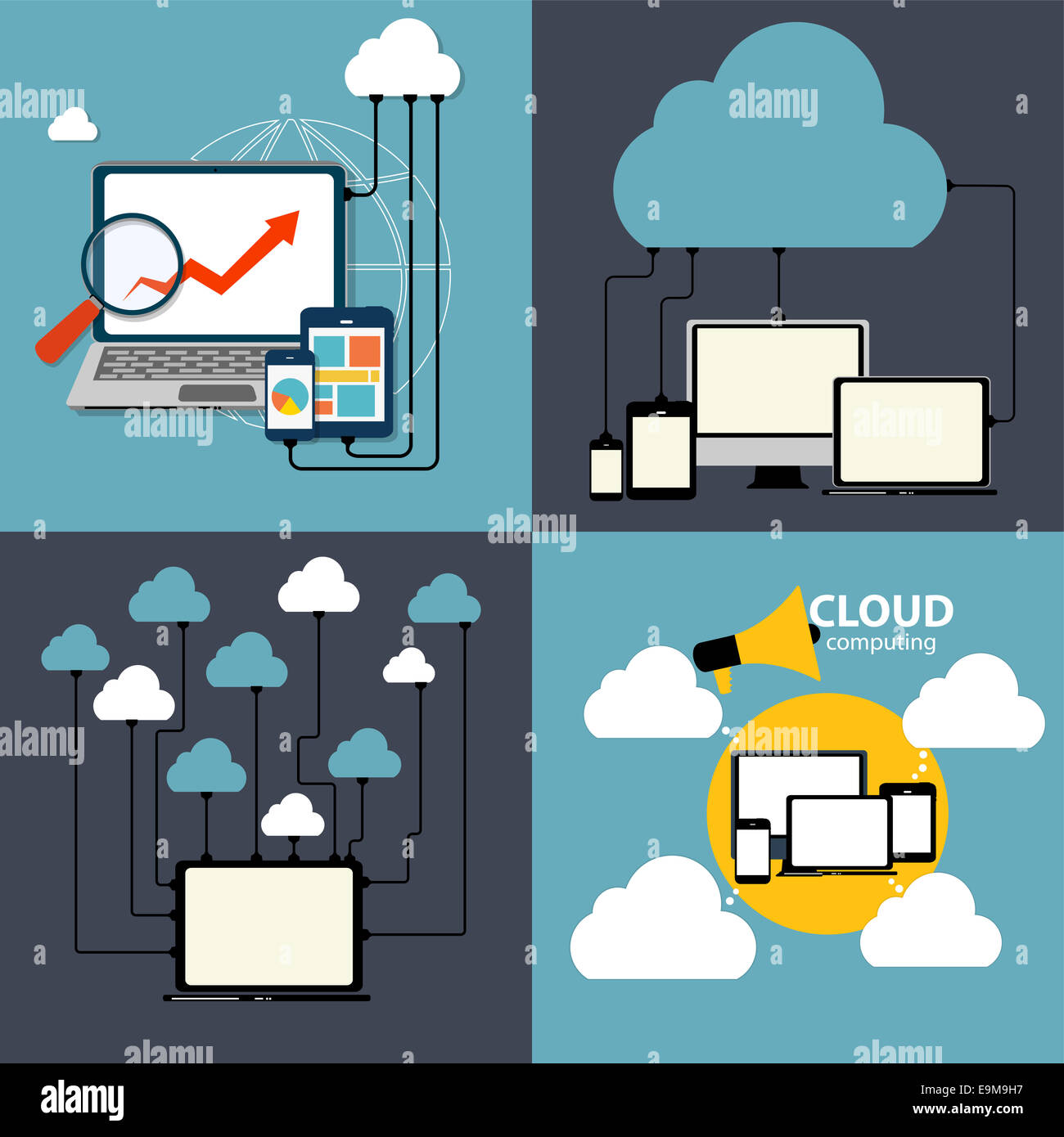 Cloud Computing Concept on Different Electronic Devices. Vector ...