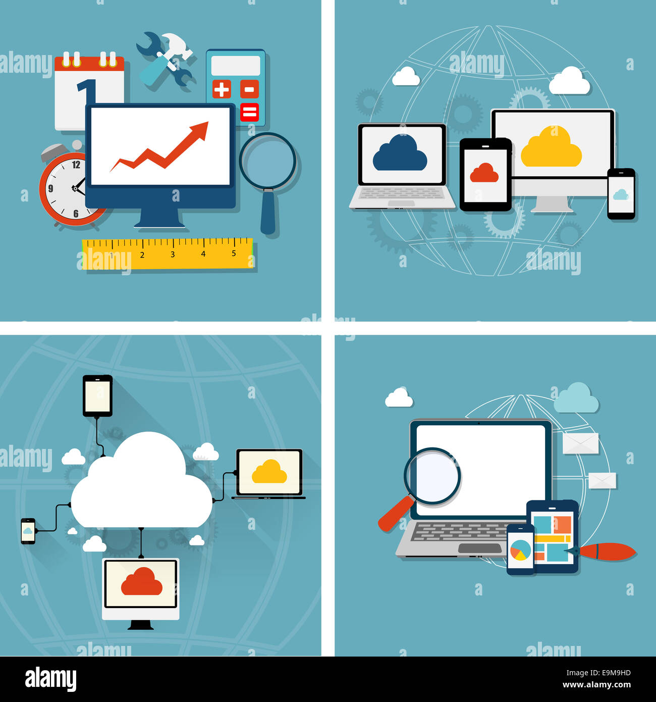 Cloud Computing Concept on Different Electronic Devices. Vector ...