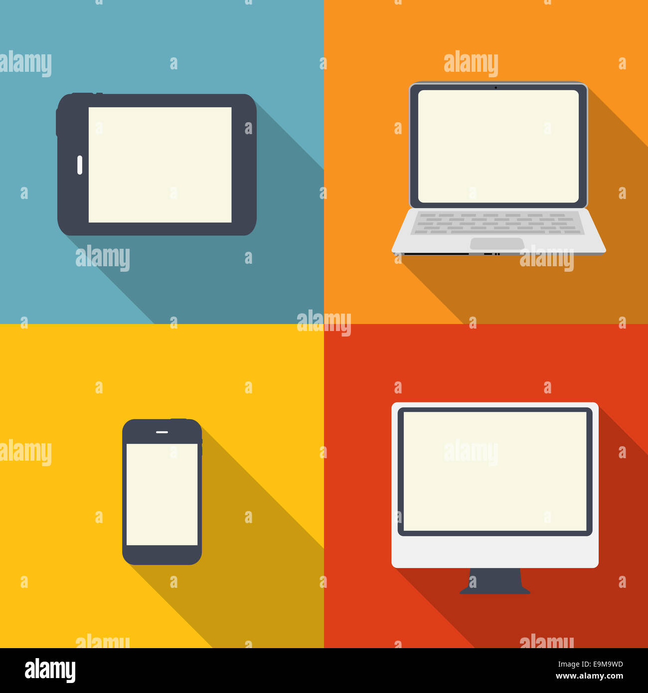 Computing Concept on Different Electronic Devices. Vector Illustration ...