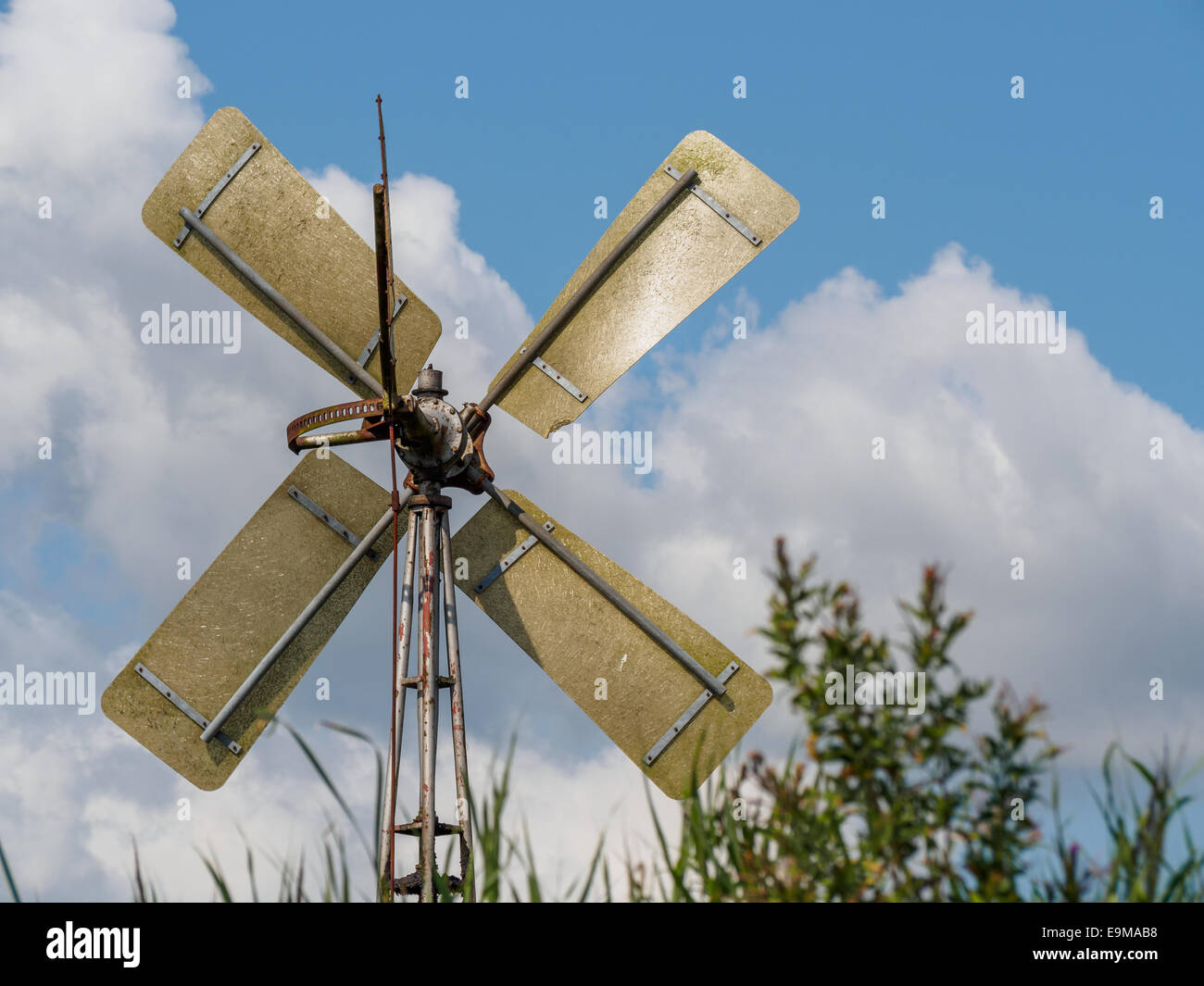 Closeup of old metal windmill in Dutch nature reserve Weerribben Stock ...