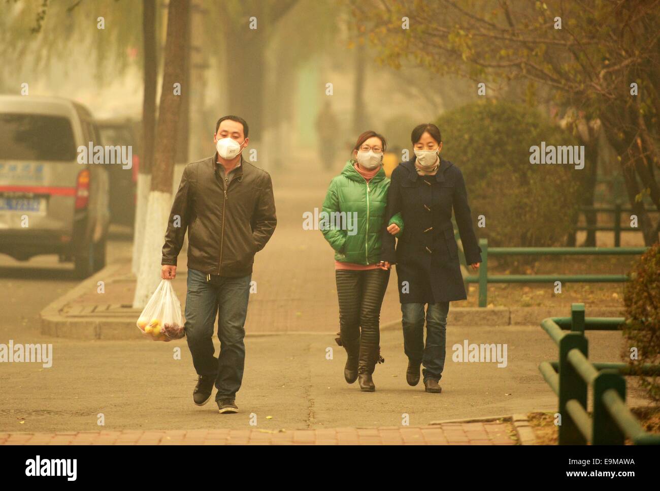 Harbin, China's Heilongjiang Province. 30th Oct, 2014. People wearing ...