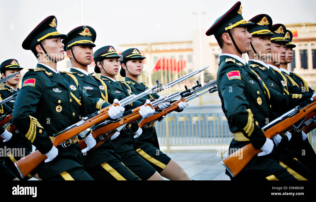 Chinese guard of honor during a welcome ceremony for Czech President ...