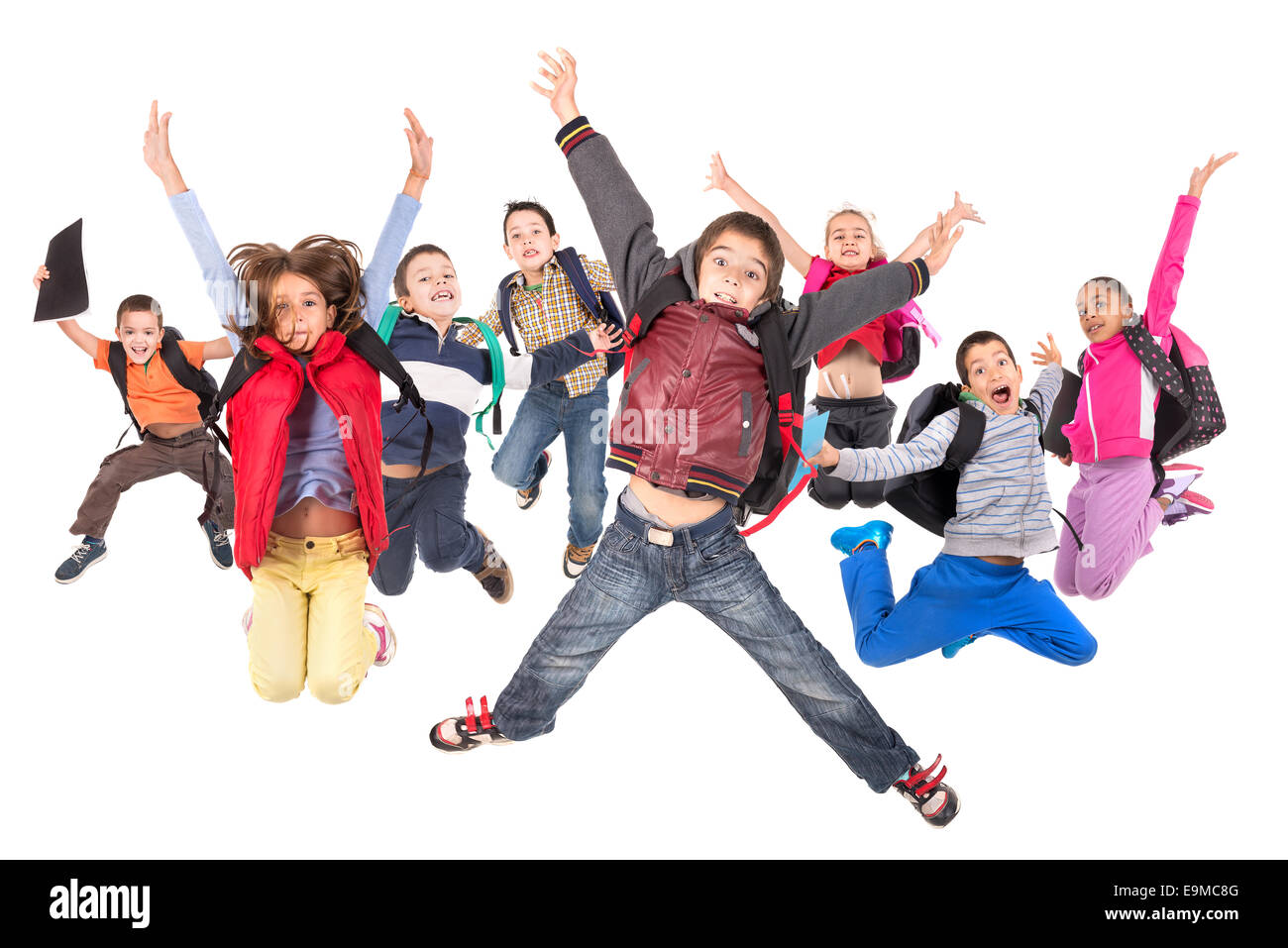 School children jumping hi-res stock photography and images - Alamy