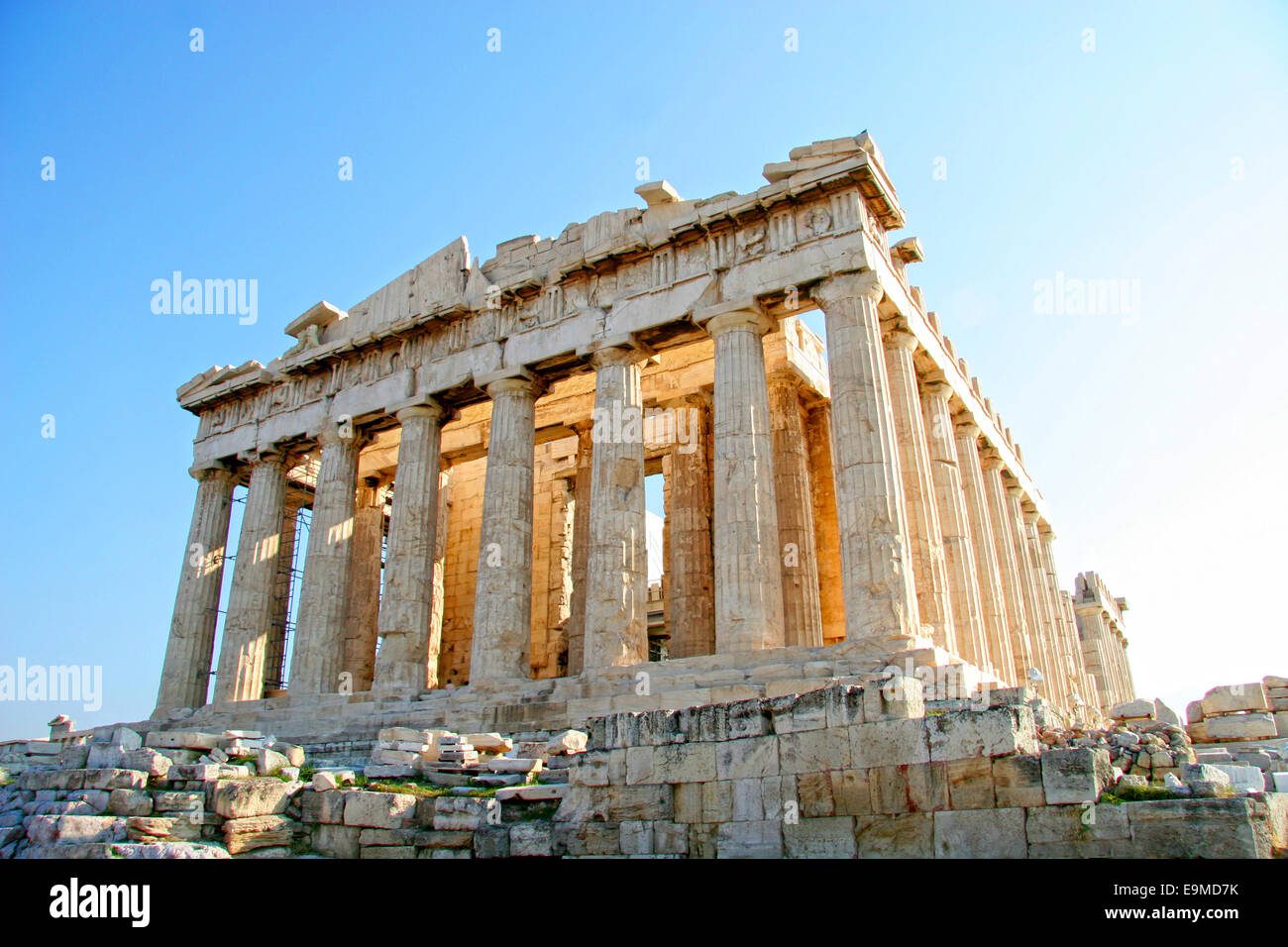 View of the Parthenon which is the temple of the Acropolis. It consists ...