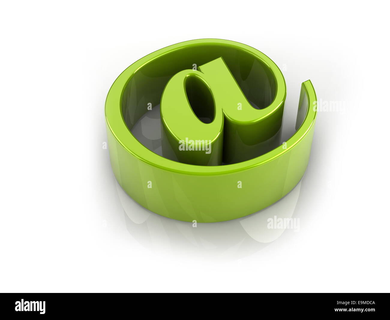 3D green reflective @ symbol on white background Stock Photo - Alamy