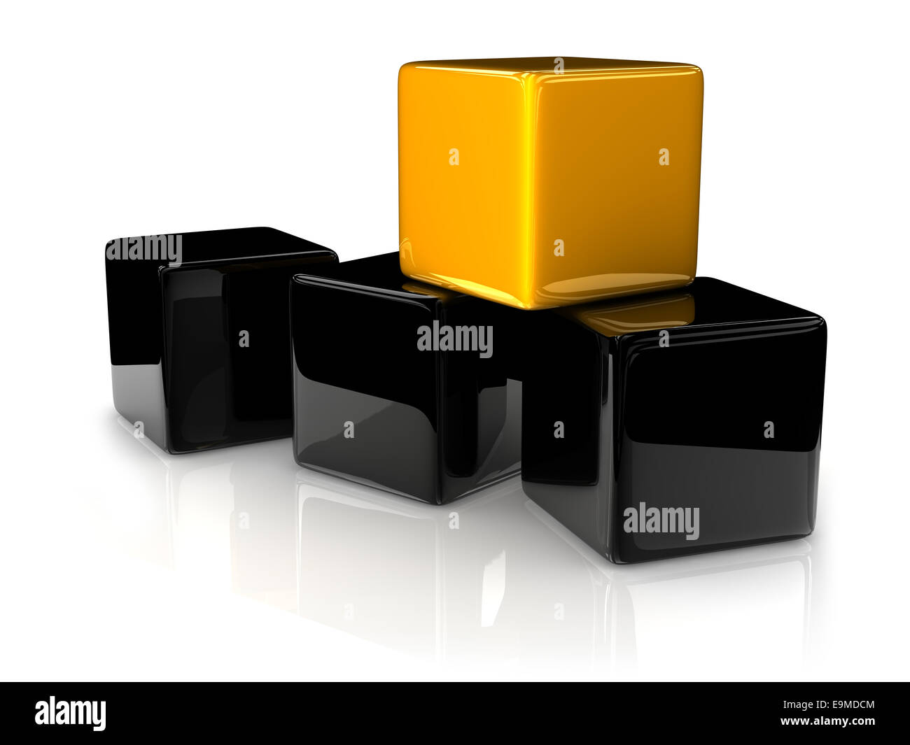 a yellow cube placed observably in a group of black cubes Stock Photo ...