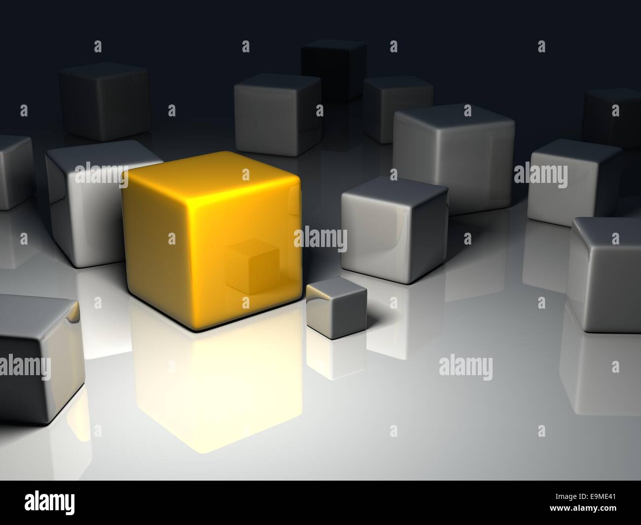 a yellow cube placed observably in a group of gray cubes Stock Photo ...