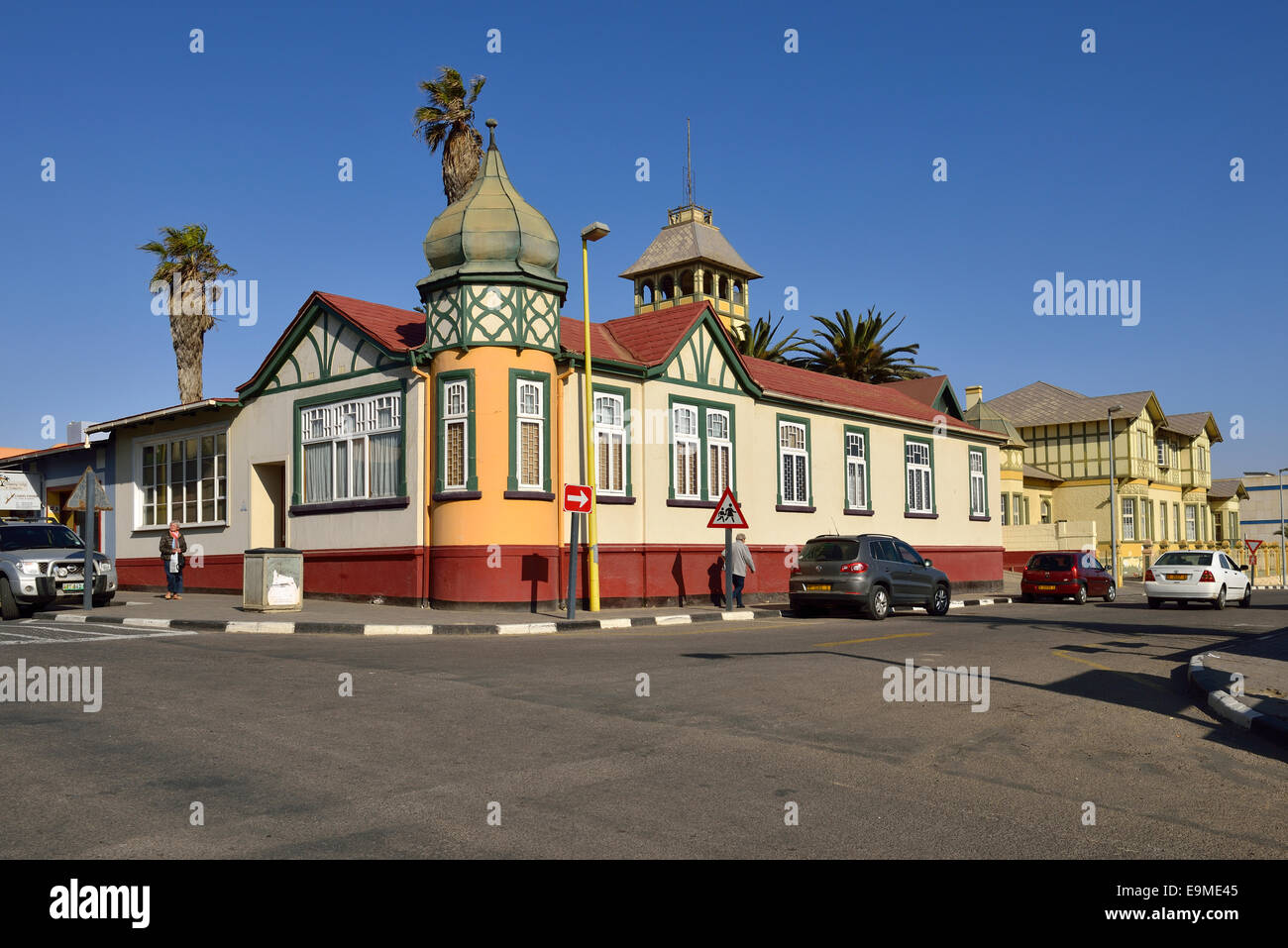 Historic German colonial building, Woermann-Haus building at the back ...