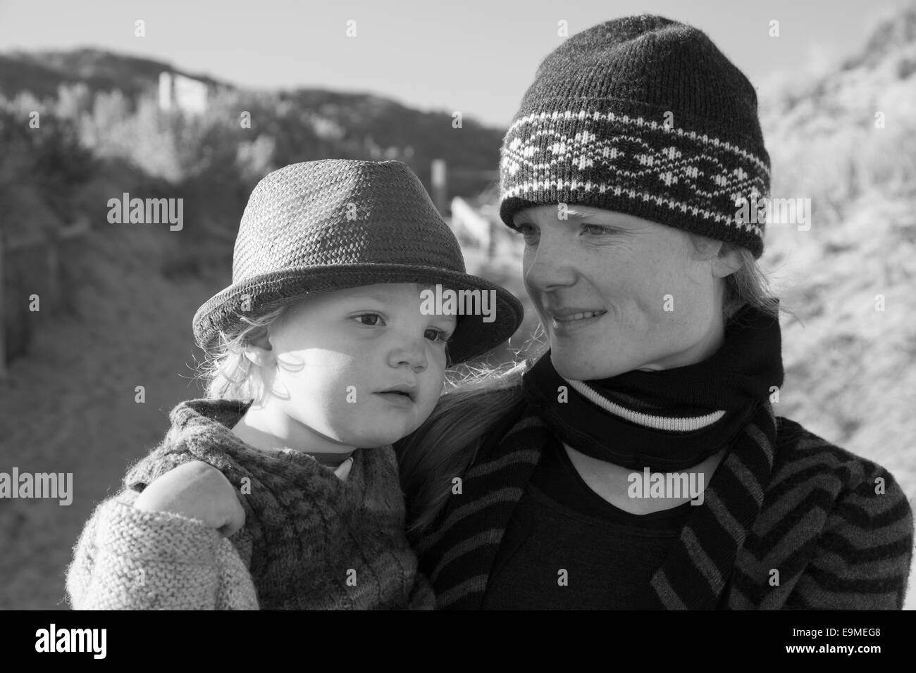 Two women outdoors one Black and White Stock Photos & Images - Alamy