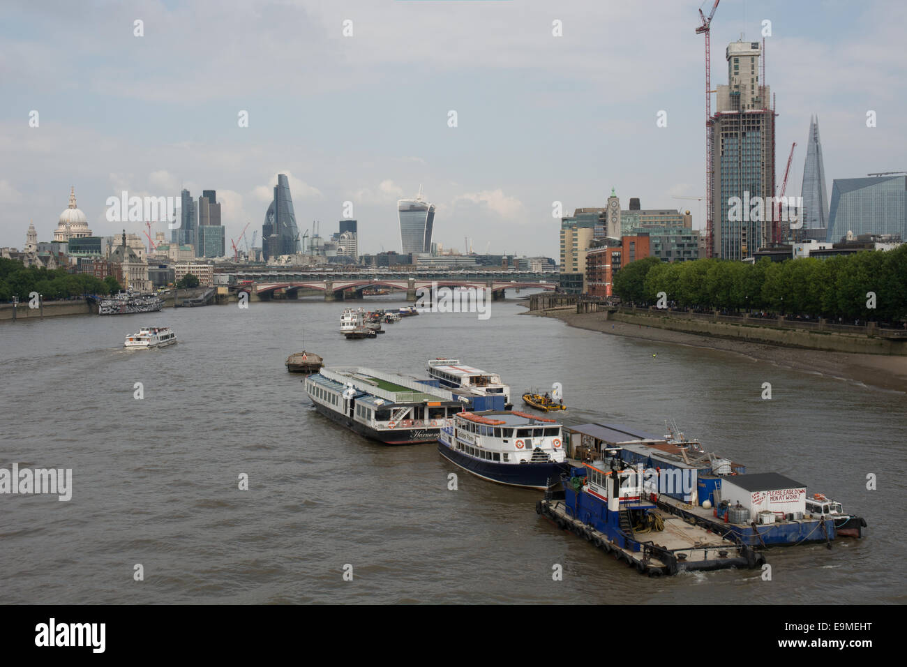 A view looking east from Waterloo Bridge towards the city of London ...