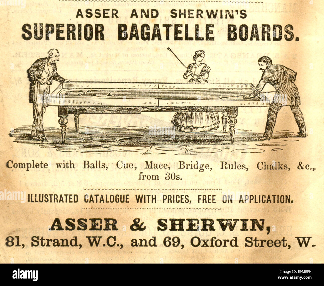 Advertisement for Superior Bagatelle Board Stock Photo - Alamy