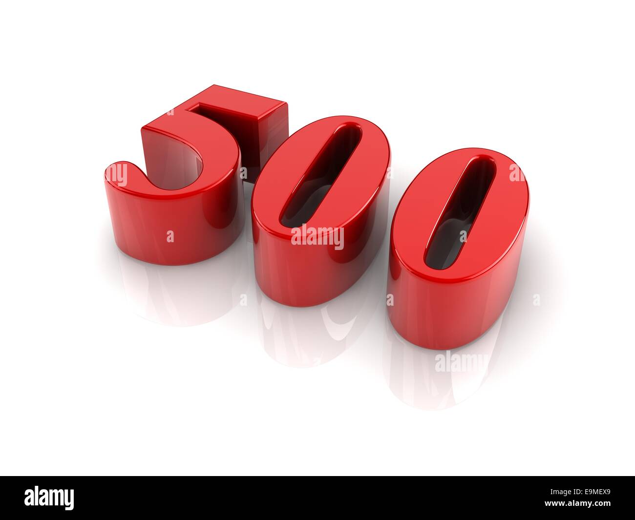 3D red reflective number 500 on white background Stock Photo - Alamy