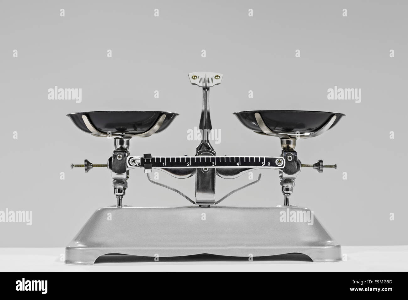 Old-fashioned weighing scale against gray background Stock Photo - Alamy
