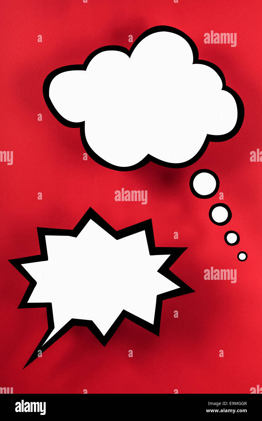 Empty speech bubbles against red background Stock Photo - Alamy