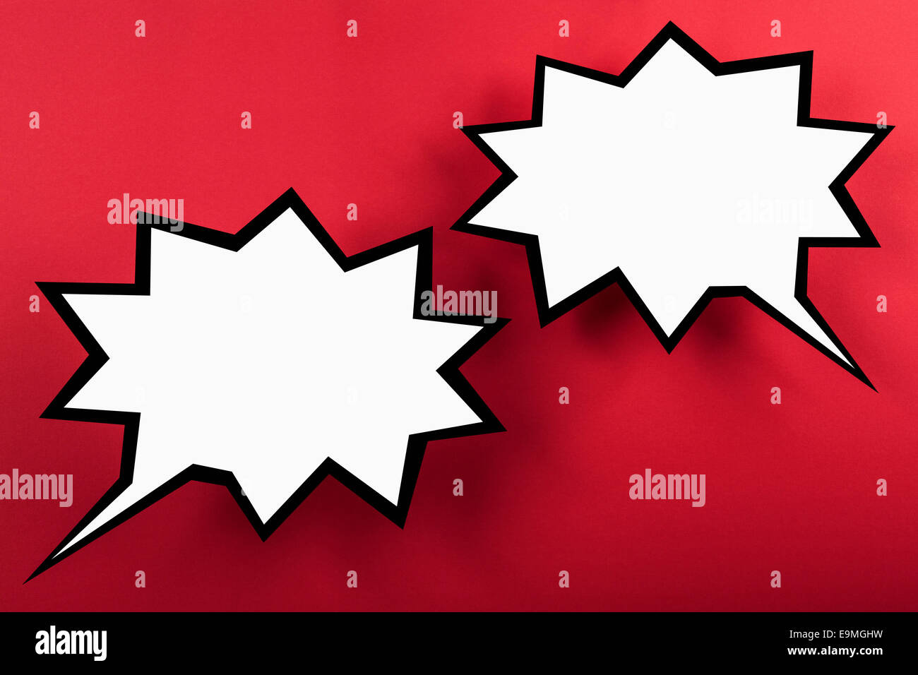 Blank exploding speech bubbles against red background Stock Photo - Alamy