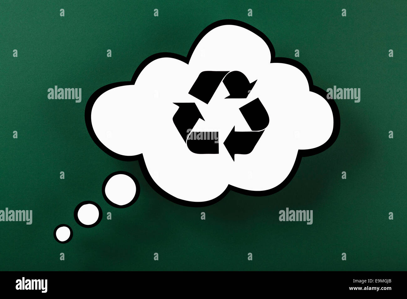 Recycling symbol in thought bubble against green background Stock Photo ...